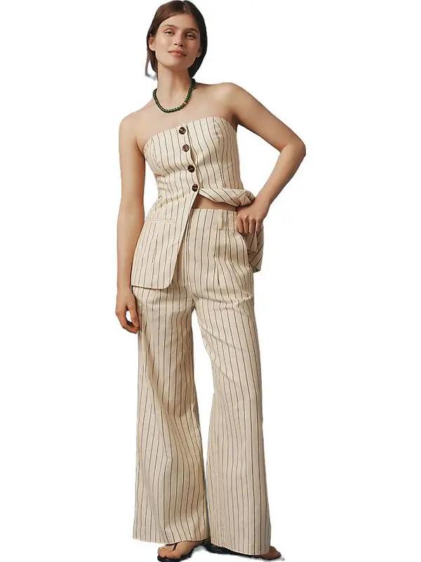 SIMONMILLER Bloo Linen Blend High-rise Wide-leg Pants - Cream Pinstripe