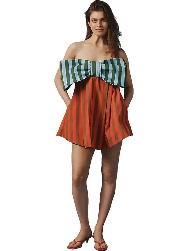 BOYKO Millie Strapless Bow Mini Dress - Multi Stripe