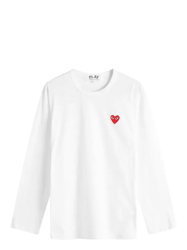 Play Comme Des Garcon Long Sleeve Basic Logo T-shirt - White/red
