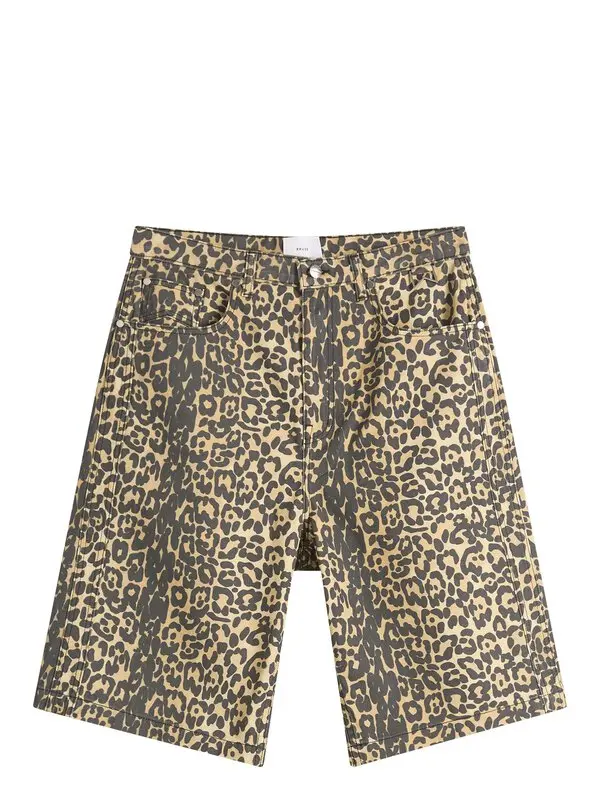 Rhude Leopard-print Denim Shorts - Black/tan