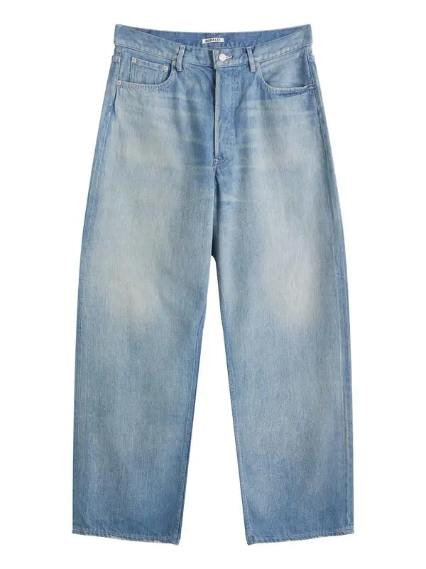 Auralee Selvedge Faded Light Denim Wide Pants - Light Indigo