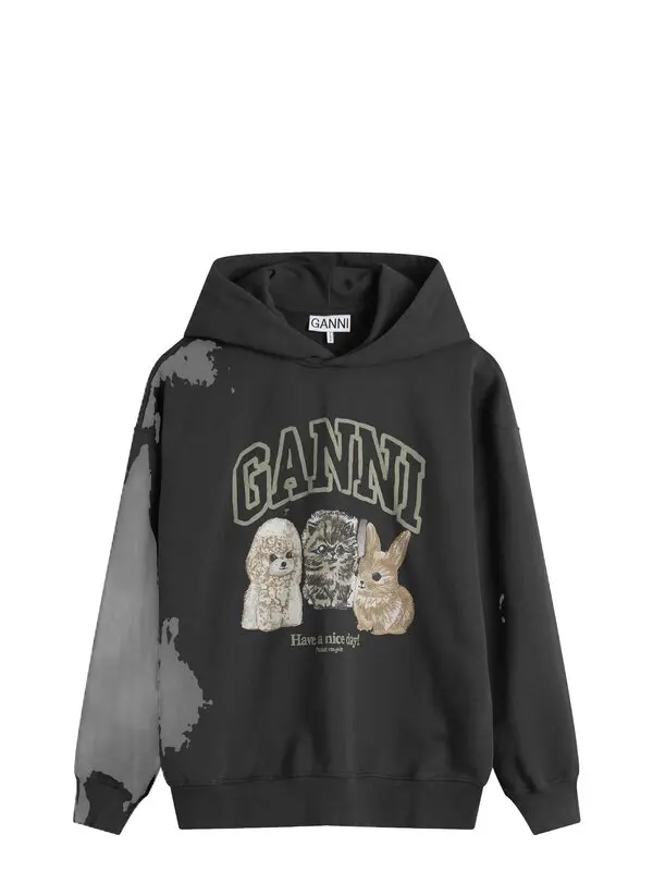 GANNI Isoli Oversize Animals Crop Hoodie - Phantom