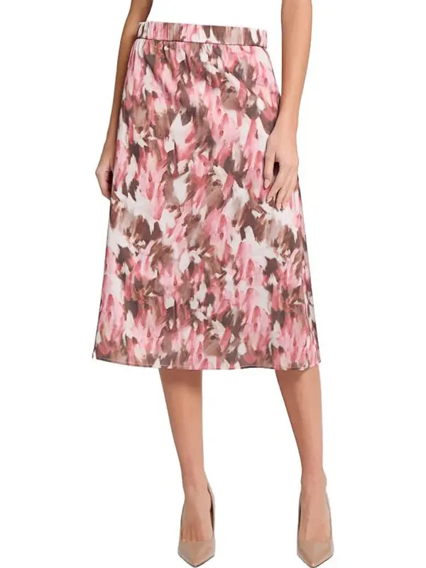 Misook Brushstroke Print Crêpe De Chine Midi Skirt - Honey Suckle/ Charmeuse/ Multi