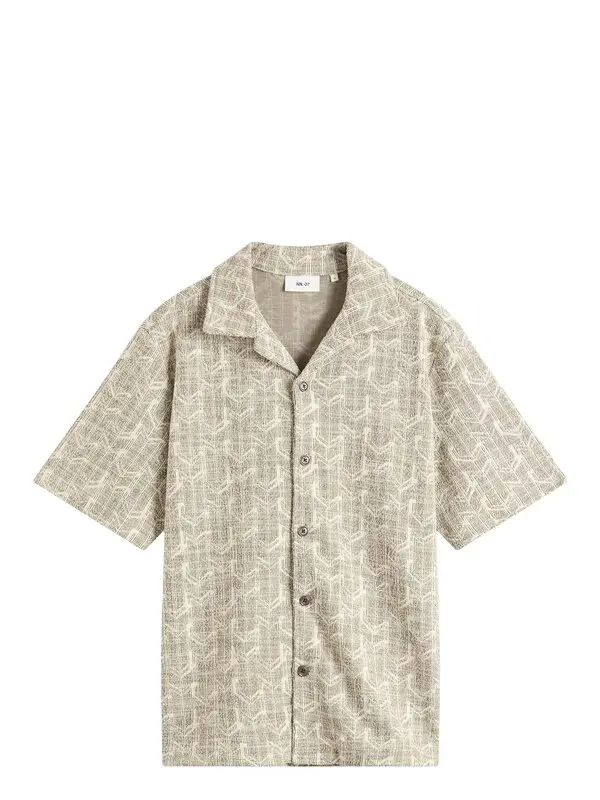 Nn07 Julio Jacquard Boucle Short Sleeve Shirt - Croc Green