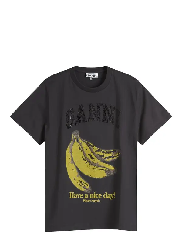 GANNI Banana Print T-shirt With Rhinestones - Phantom