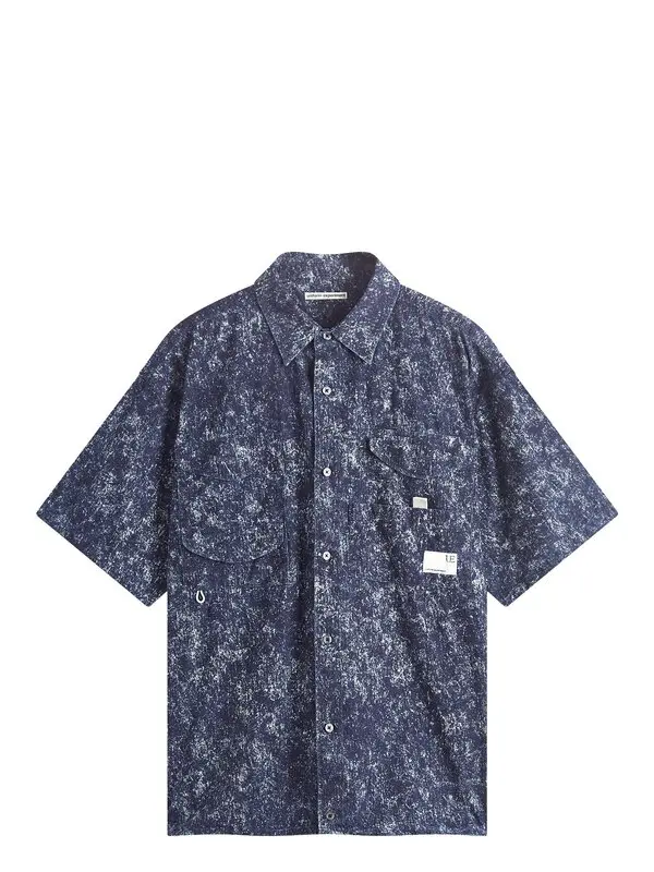 UNIFORM EXPERIMENT Indigo Print Fishing Shirt - White