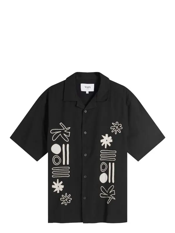 WAX LONDON Didcot Abstract Applique Vacation Shirt - Black/ecru