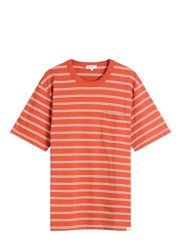 Norse Projects Holger Sailor Stripe Pocket T-shirt - Blood Orange