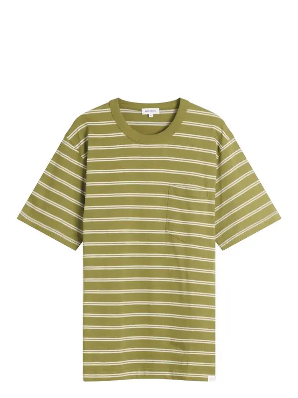 Norse Projects Holger Sailor Stripe Pocket T-shirt - Moss Green