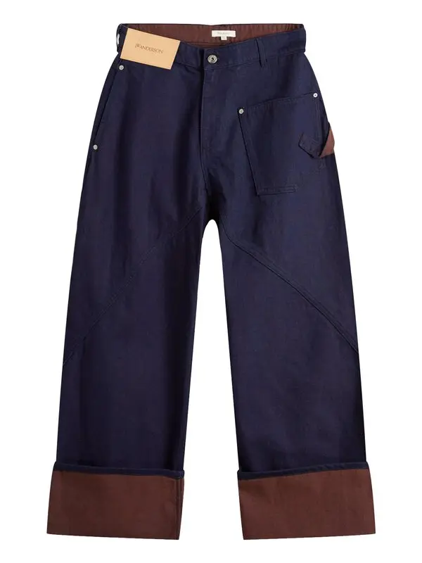 JW Anderson Turn Up Twisted Workwear Jeans - Blue/red