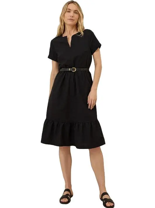 PACT Canopy Linen Notch Neck Dress - Black