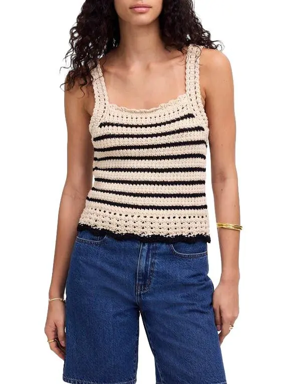 Madewell Stripe Crochet Sweater Tank - Natural And Black Stripe
