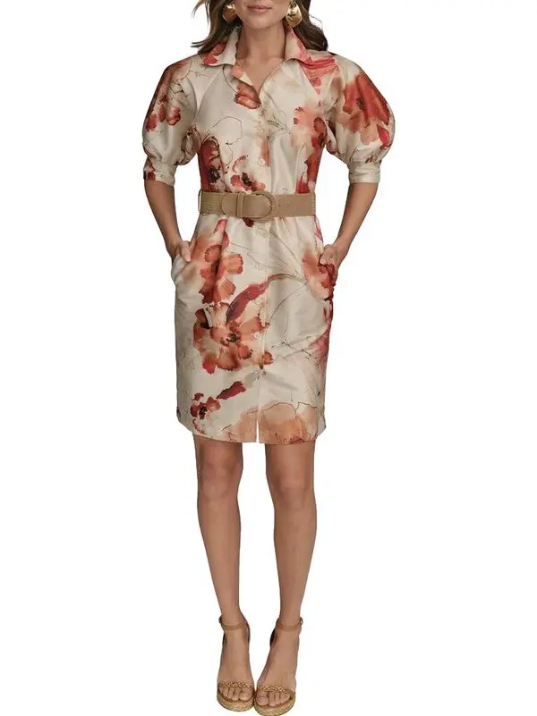 Donna Karan New York Floral Print Shirtdress - Cinnamon Multi