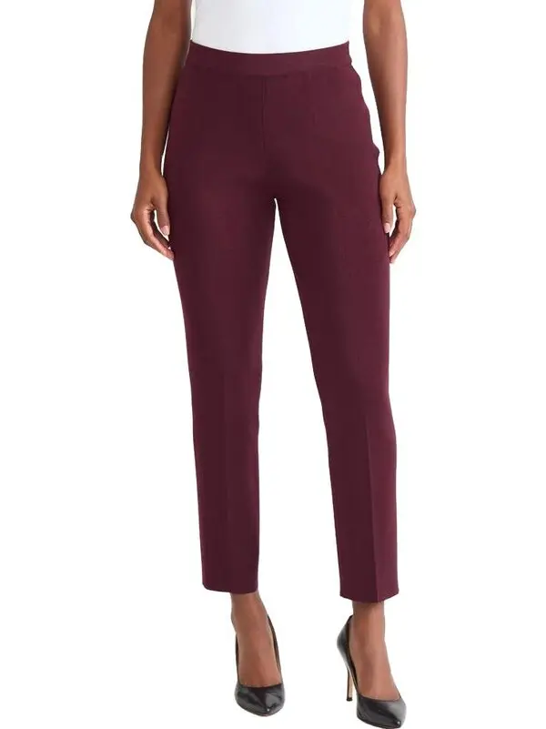 Misook Nancy Slim Leg Knit Pants - Sangria