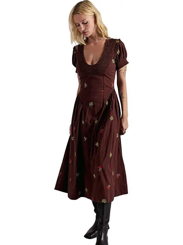 Free People Maisie Midi Dress - Cocoa Combo