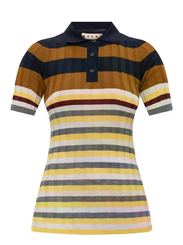Marni Striped Polo Top - Brown