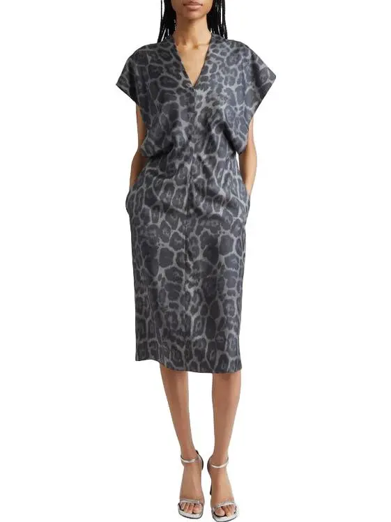 Stella McCartney Leopard Print Silk Midi Dress - 1230 - Ash Grey