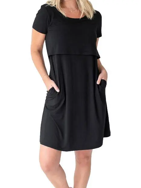 KINDRED BRAVELY Eleanora Maternity & Nursing T-shirt Dress - Black