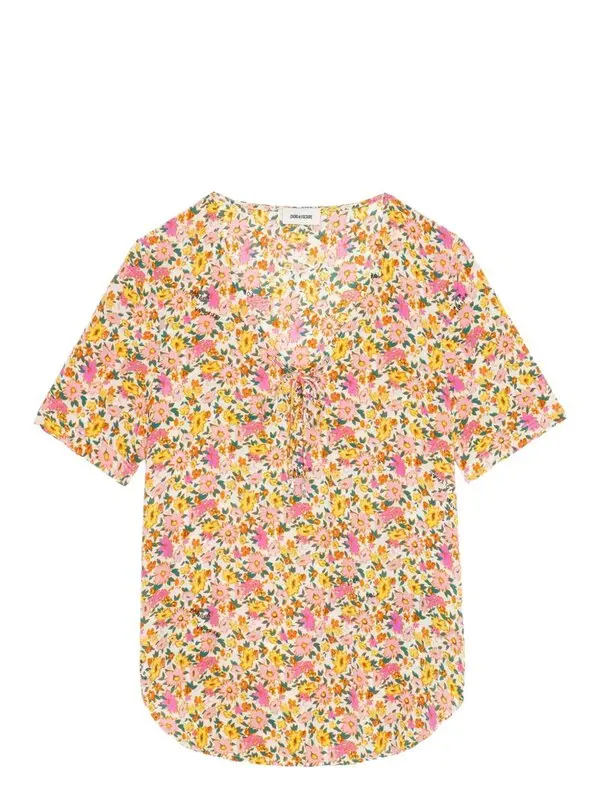 Zadig&Voltaire Floral-print Short-sleeve Top - Orange