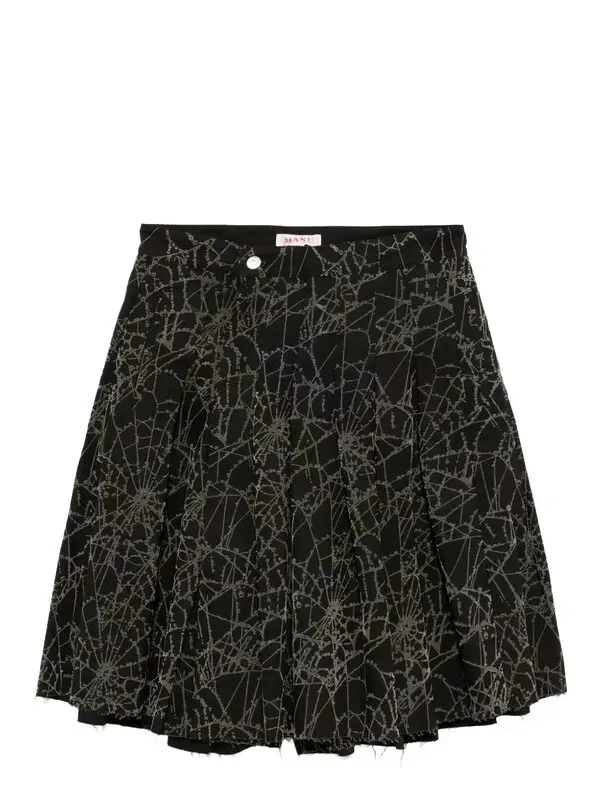 MASU Flocky-web Pleated Shorts - Black