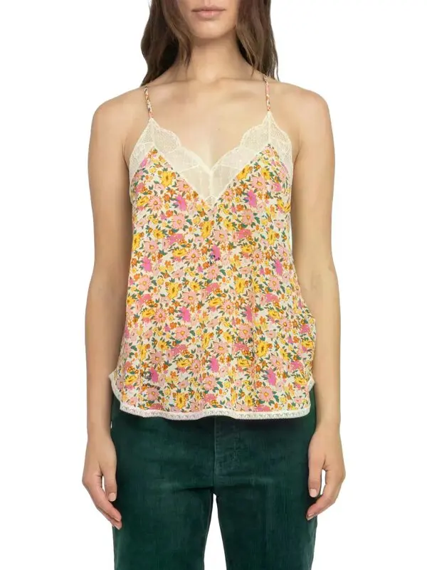 Zadig&Voltaire Floral-print Lace-trimmed Top - Orange