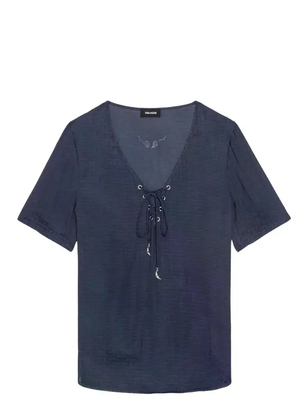 Zadig&Voltaire Lace-up V-neck T-shirt - Blue