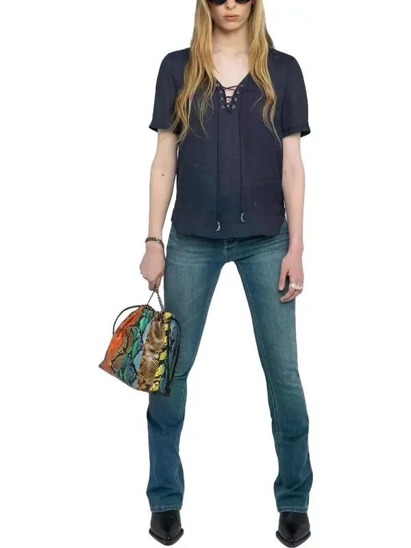 Zadig&Voltaire Lace-up V-neck T-shirt - Blue