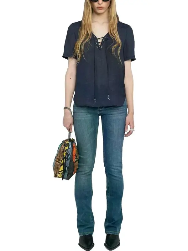 Zadig&Voltaire Lace-up V-neck T-shirt - Blue