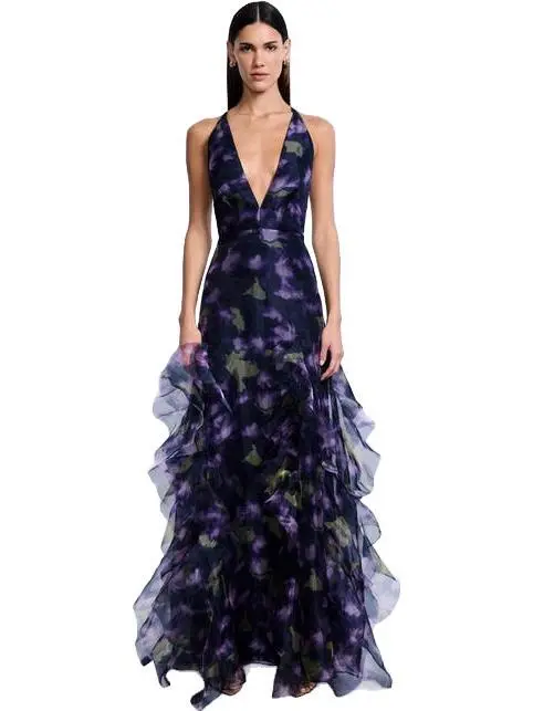 Bcbgmaxazria Printed Organza A-line Gown - Meadow Violet