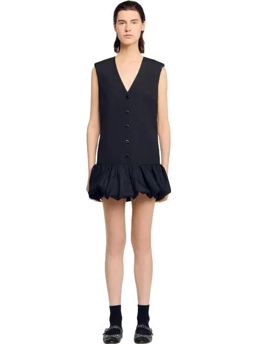 Sandro Short Tailored Dress With Ruffle - Black