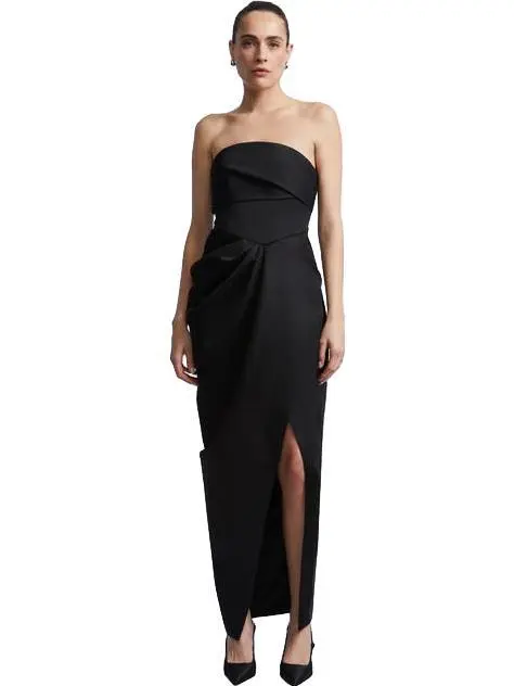 Bcbgmaxazria Solid Bodice Wrap Skirt Gown - Black