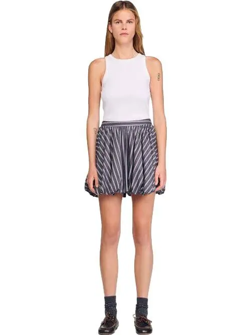Sandro Striped Rhinestone Bubble Skirt - Grey