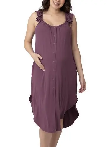 KINDRED BRAVELY Ruffle Strap Labor & Delivery Gown - Burgundy Plum