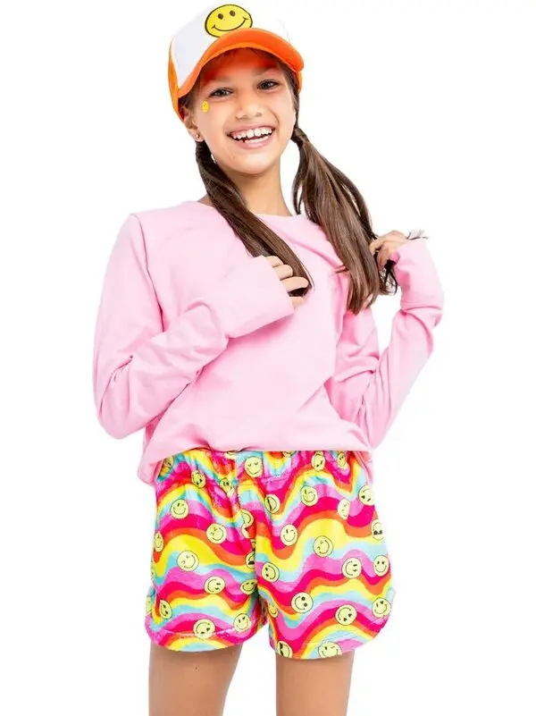 PREPPY GOOSE Groovy Smiles Plush Lounge Shorts - Multicolor