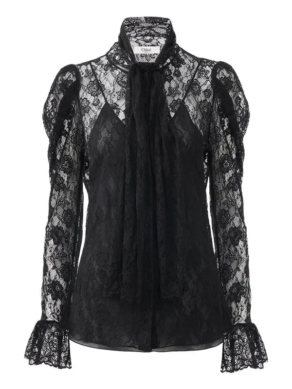 Chloé Puff-sleeve Lavallière Top - Black