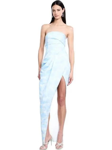 Bcbgmaxazria Pleated Bodice Wrap Skirt Gown - Sky Floral Print