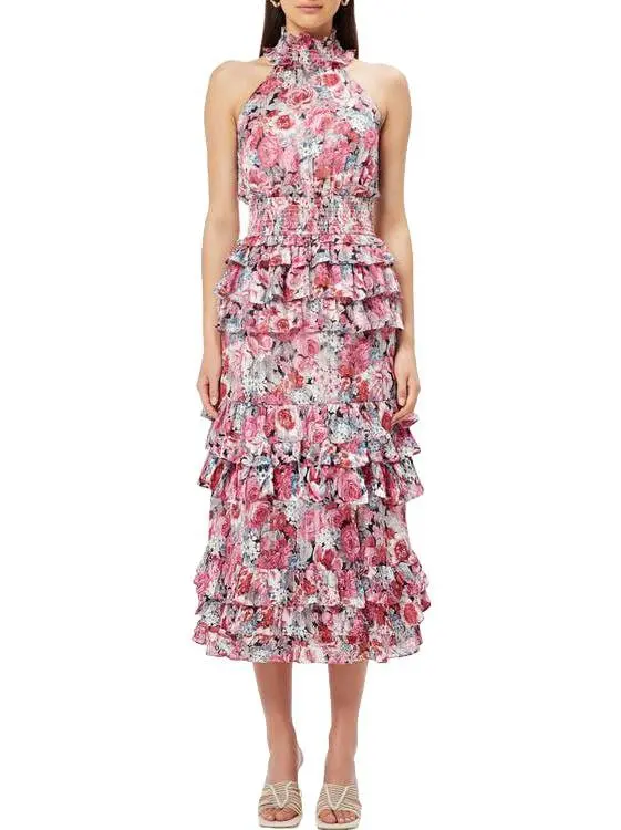 ELLIATT Dunmore Floral Tiered Georgette Cocktail Dress - Pink Multi