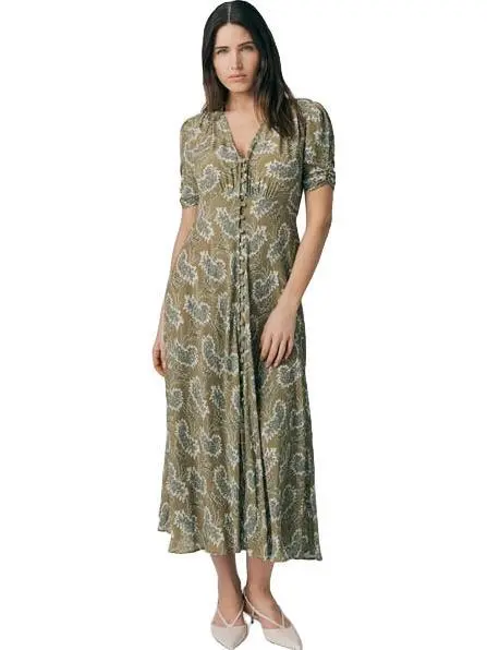 GHOST LONDON Floral Print Midi Tea Dress - Olive Cluster Floral