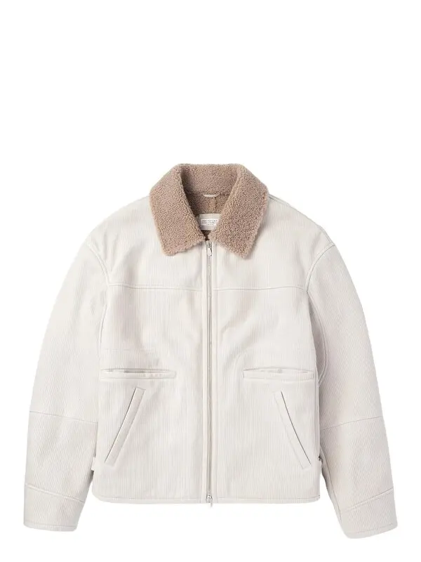 Brunello Cucinelli Slim-fit Ribbed Shearling Jacket - Neutrals
