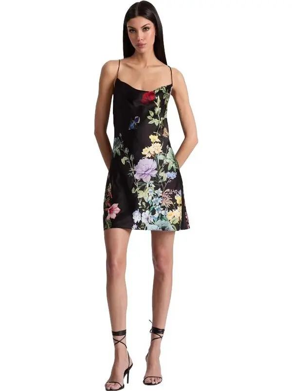 Alice + Olivia Harmony Cowl Back Slip Mini Dress - Floral