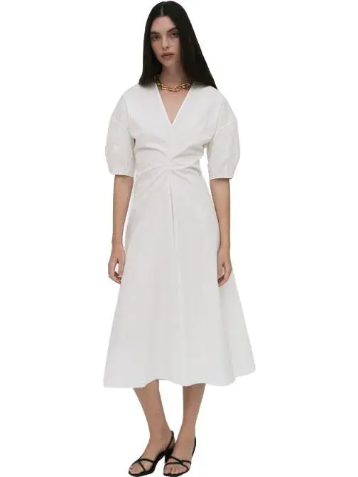 Rosetta Getty Torqued Short-sleeve Dress - White