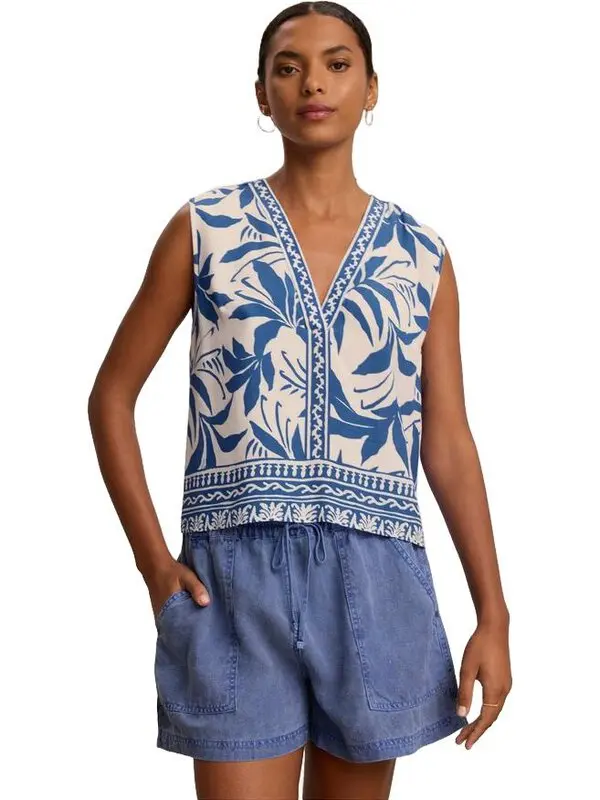 Velvet By Graham & Spencer Lindsay Printed Top - Blue