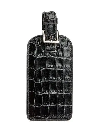 Gigi New York Embossed Croc Leather Luggage Tag - Black