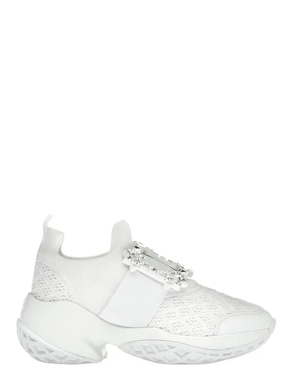 ROGER VIVIER Viv' Run Fabric Crystal Buckle Sneakers - White