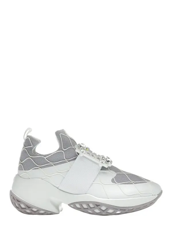 ROGER VIVIER Viv' Run Fabric Crystal Buckle Sneakers - White/purple