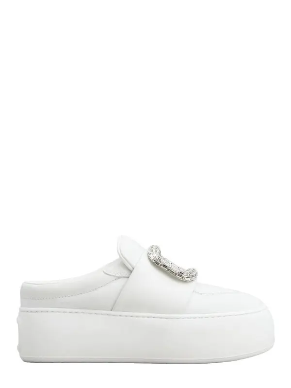 ROGER VIVIER Viv' Up Crystal Buckle Mules - White