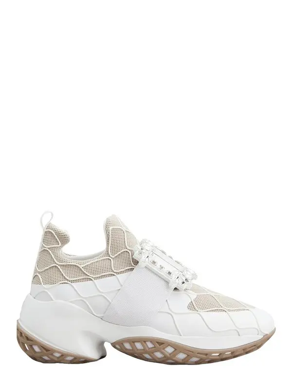 ROGER VIVIER Viv' Run Fabric Crystal Buckle Sneakers - White/beige