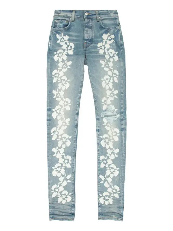 Amiri Hibiscus Stencil Jean - Blue