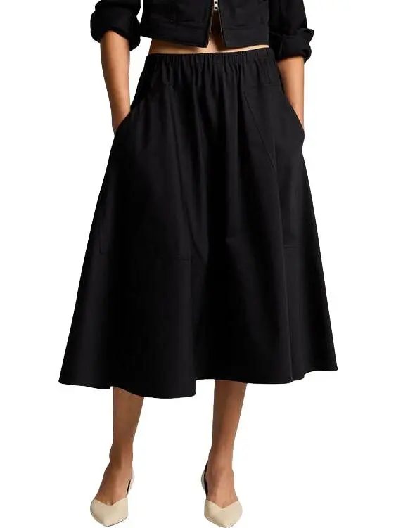 Vince Stretch Cotton Midi Skirt - Black