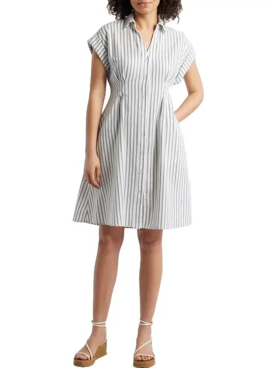 Julia Jordan Ticking Stripe Shirtdress - Ivory Navy